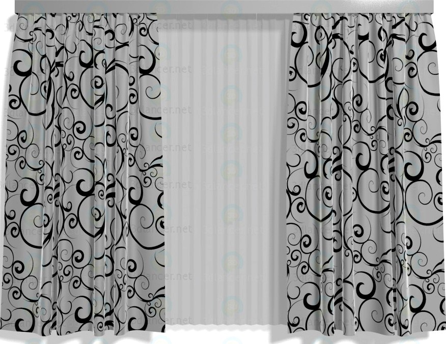 3D Model White curtains with patterns