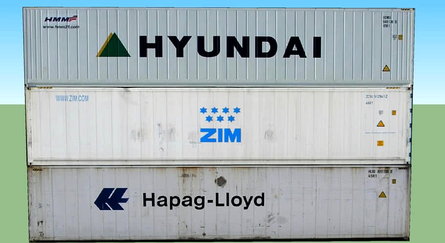 3 Stacked 40' Reefer Containers 3d model