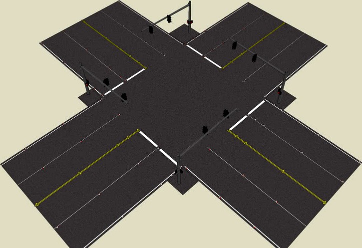 4 Way Intersection 4 Lanes 3d model