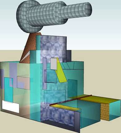 glass house with big satilite 3d model