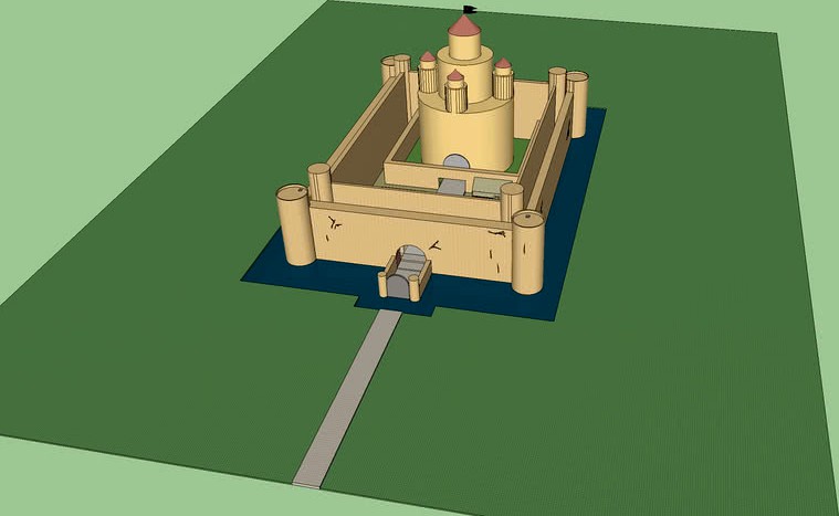 medieval castle with moat & keep 3d model