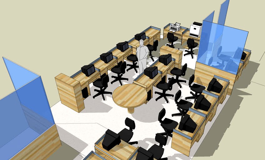 Office Layout with modular furniture 3d model