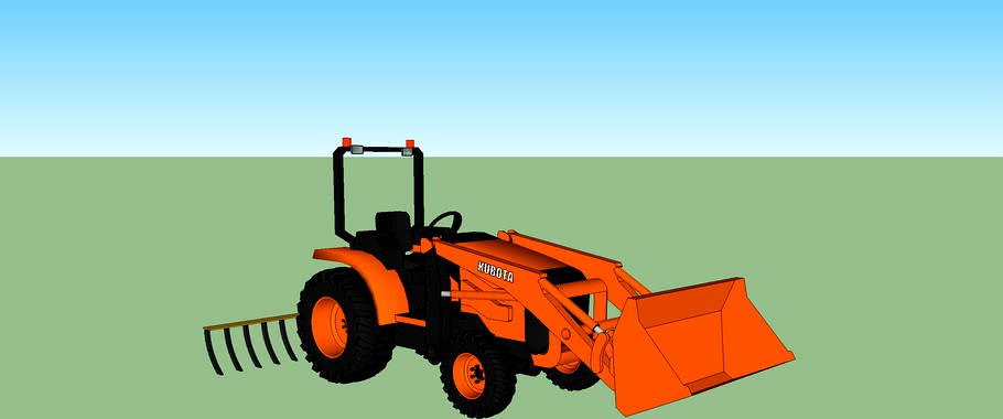 Kubota Tractor and york rake 3d model