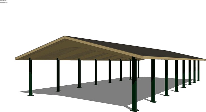 Wooden Gable Arch Beam - 30' x 60' with Steel Columns 3d model