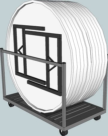 Folding Table Cart with 60' round tables 3d model