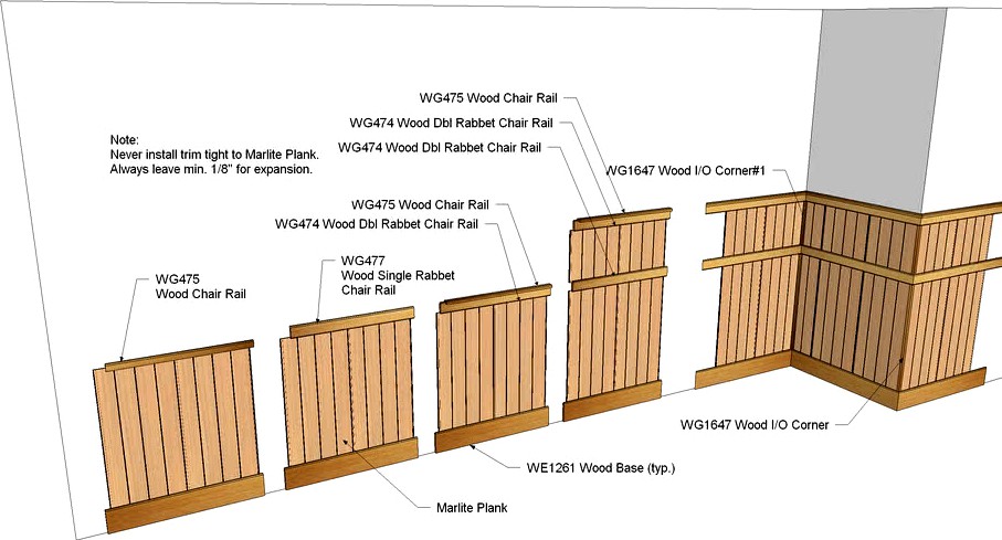 Marlite Plank - Wainscot Installation Mockups with Wood Trim Profiles ...