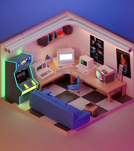 90s Retro Gaming Room 3d model