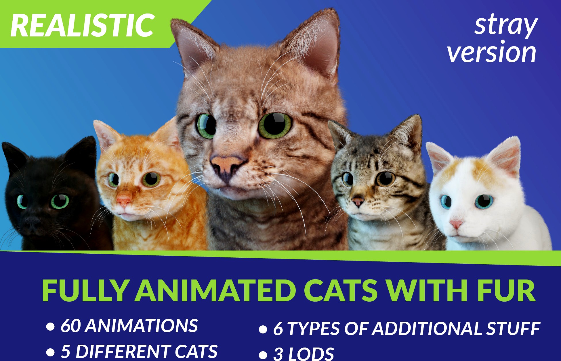 Fully Animated Cats (stray version) 3d model