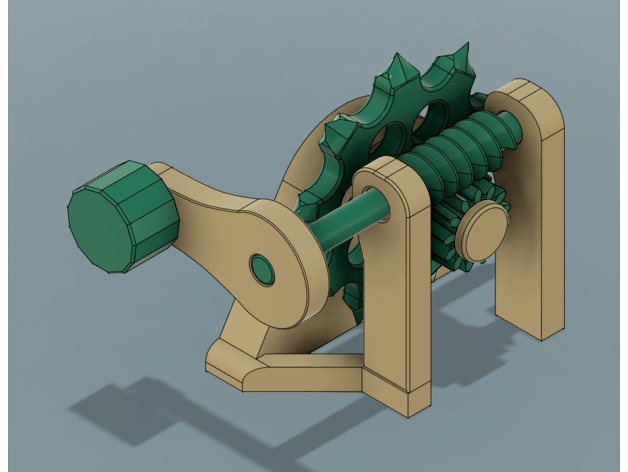 Worm Gear /w Hand Crank Mechanism by OutOfMarbles 3d model