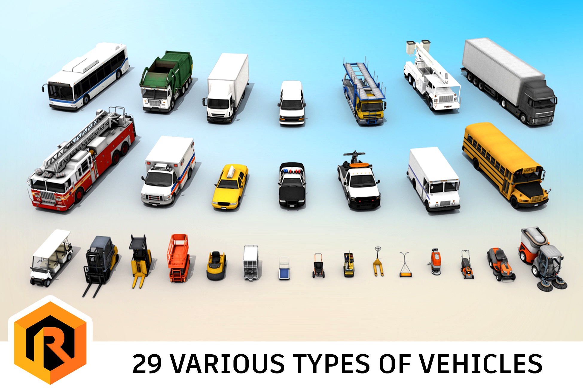 29 Various Types Of Vehicles 3d model