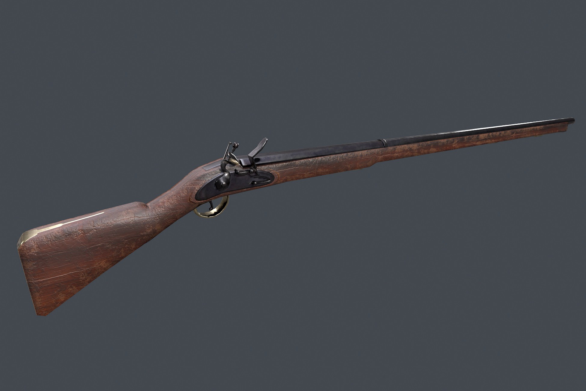 Flint musket 3D model Low-poly