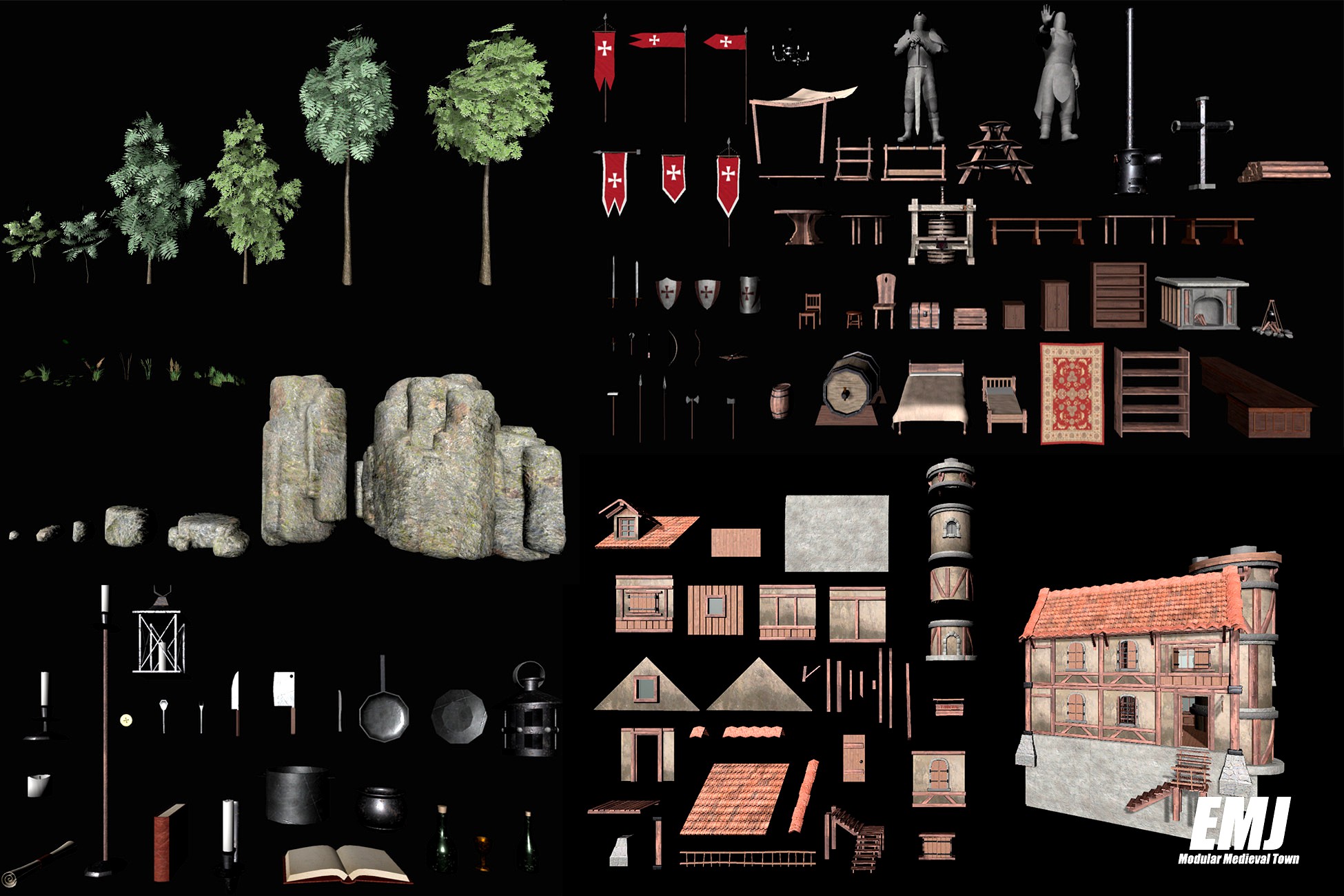 Medieval Modular Town 3d model