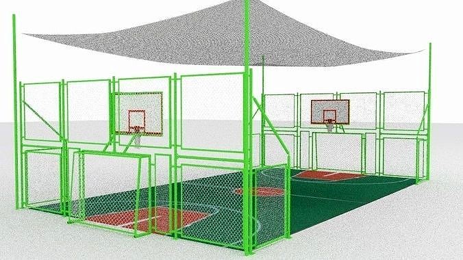 basketball court with metal mesh 3d model