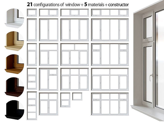 Plastic windows set and constructor 3d model