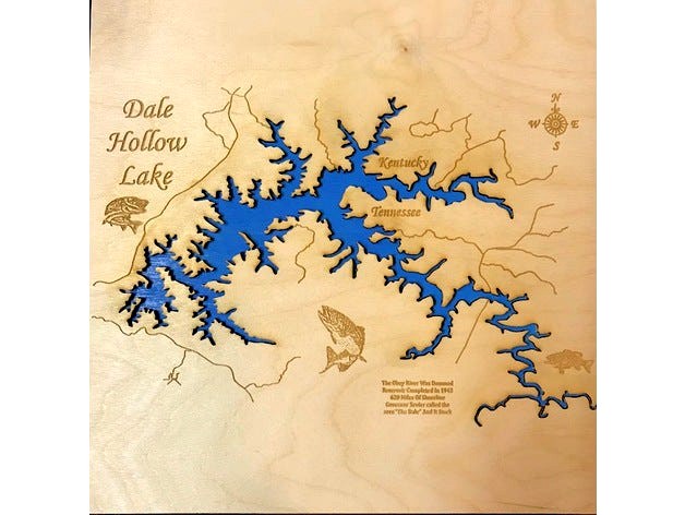 Dale Hollow Lake Map Laser Cut by Sprung 3d model