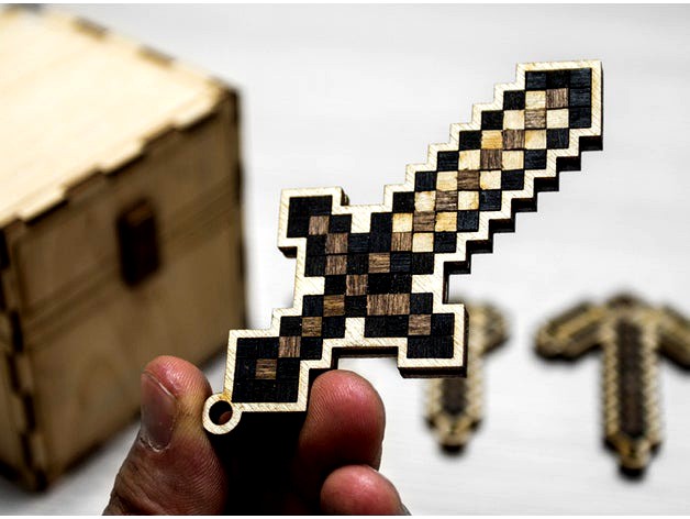 Minecraft keychain plywood laser cut by Focma 3d model