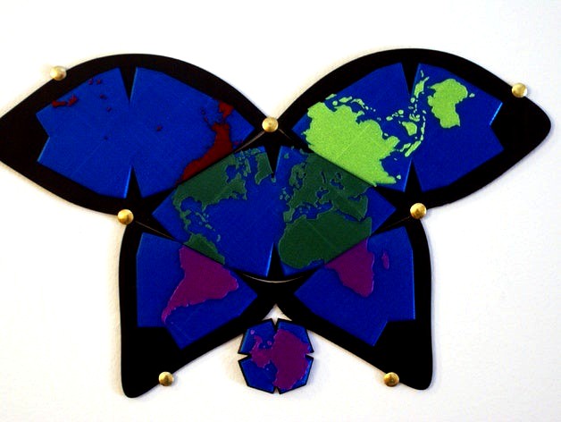 Butterfly World Map - Four Pieces by WeeksB 3d model