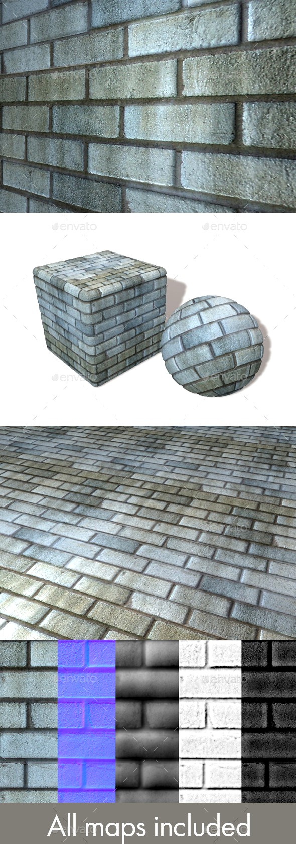 Blue Grey Bricks Seamless Texture 3d model
