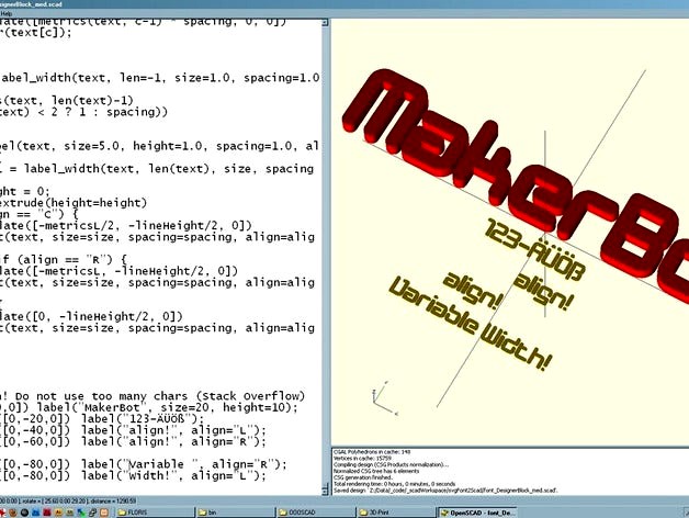 MakerBot Font (parametric and variable-width!) by hotkey 3d model