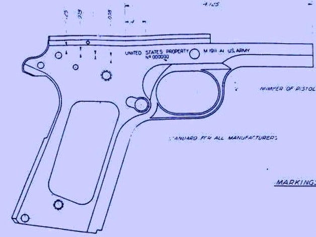 Colt M1911A1 Pistol Blueprints by jballard 3d model