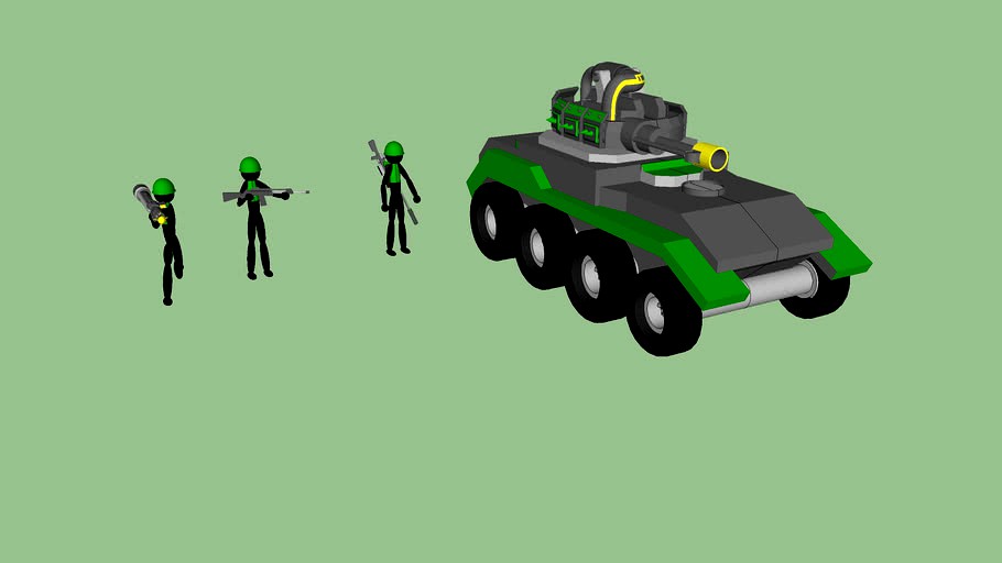 Stickman soldiers with tank 3d model