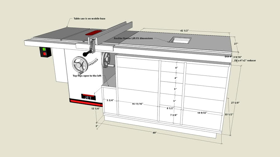 Table saw router table cabinet 3d model