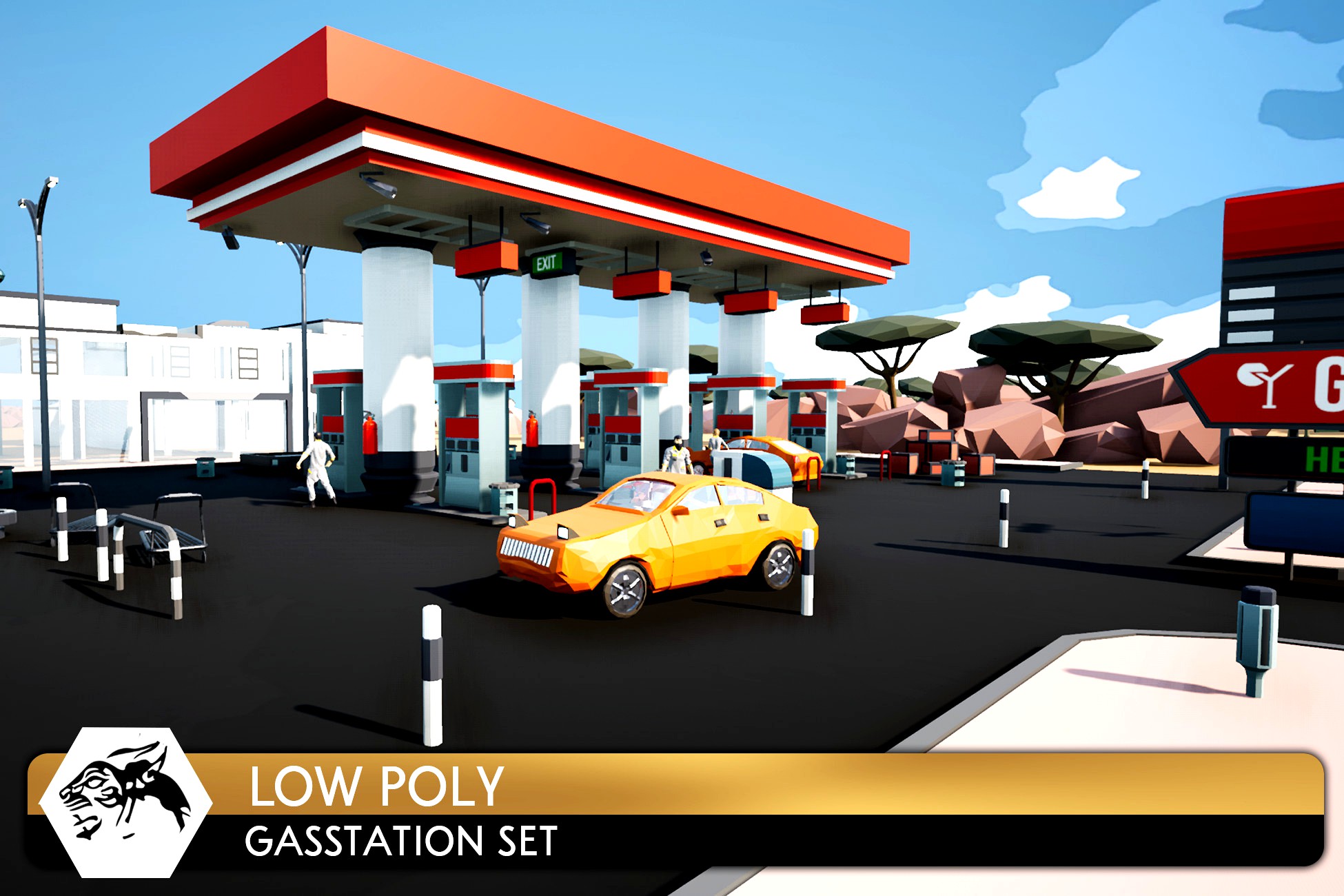 Low Poly Gas Station Set 3d model