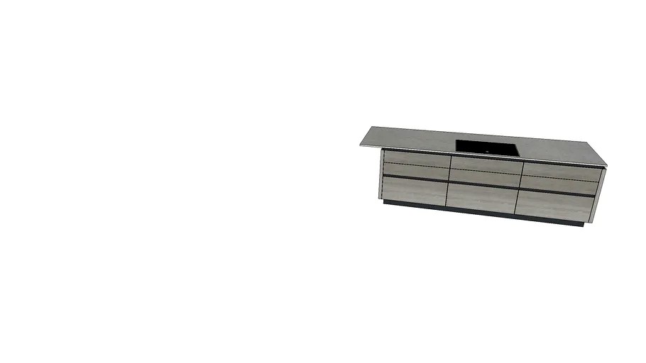 Island Option 2 - True Handleless Xylocleaf Rovere LK99 & Railings 3d model