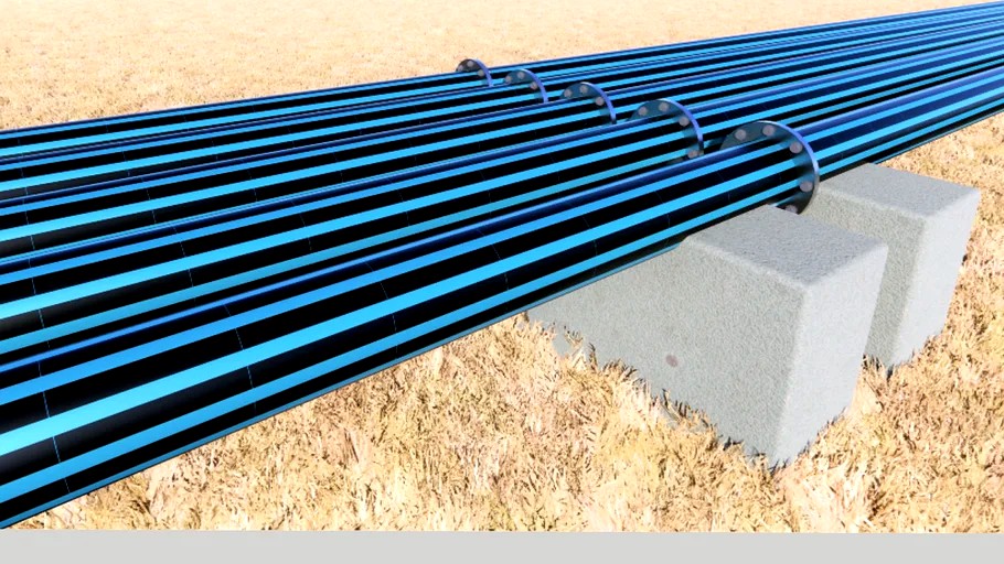 HIGH PRESSURE WATER PIPELINE ON CONCRETE RISER RACKS 3d model