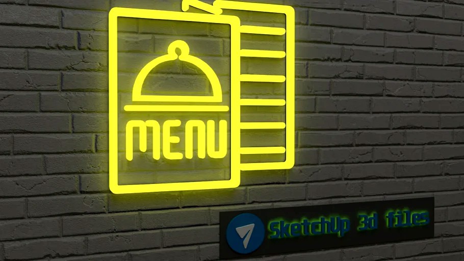 Menu restaurant neon logo sign signboard 3d model