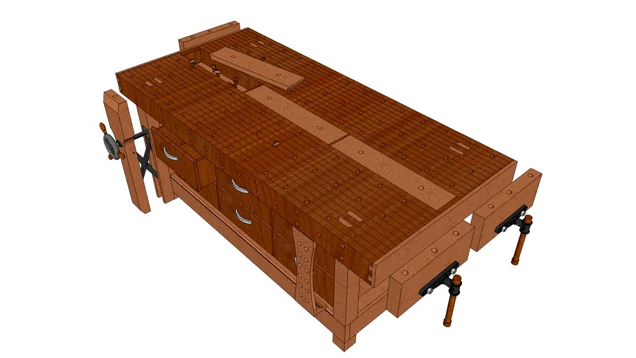 Roubo style workbench assembly and outfeed table with 12 drawer storage ...