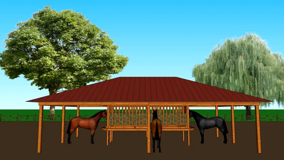Horse Pavilion with Perimeter Hay Rack & Grain Trough 3d model