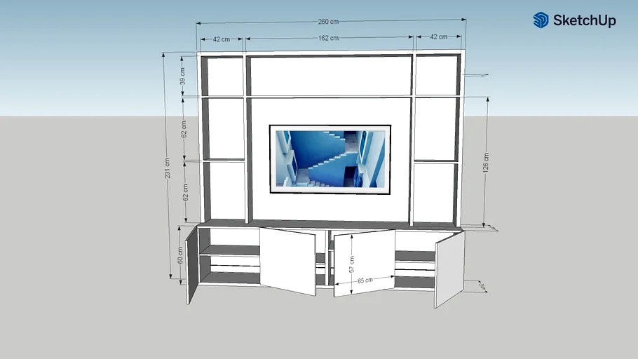 260cm Built in TV unit with Samsung Frame TV 3d model