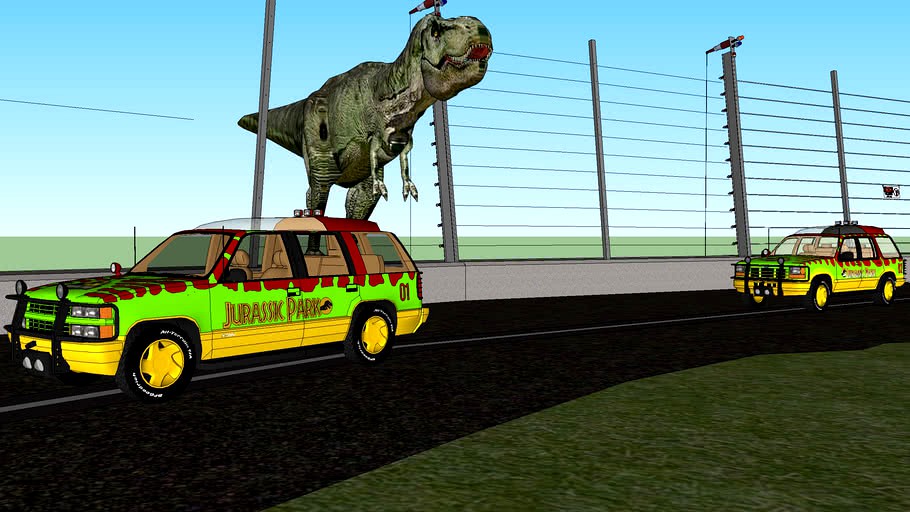 Jurassic Park T- Rex Breakout Scene 3d model