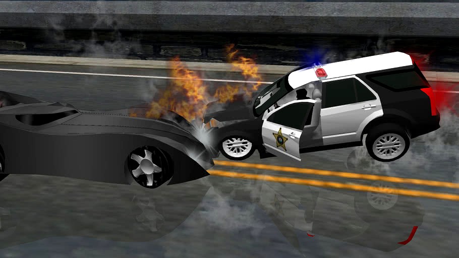 The Batmobile crash the cop , Simple amazing work 3d model