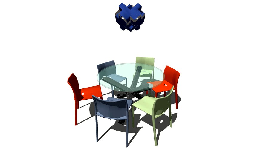 Rotund Table and Boxlight hanging lamp 3d model