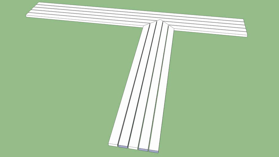 T-shaped slatted timber bench top 3d model