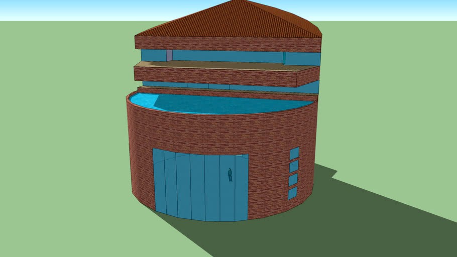 Cylindrical house with upstairs swimming pool 3d model