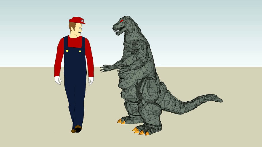giant mario vs. godzilla 3d model
