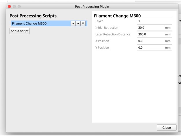 Cura Script for Filament Change M600 command by Coramvaar 3d model