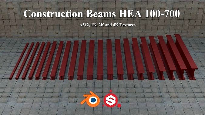 Construction Beams HEA 100-700 PBR 3d model
