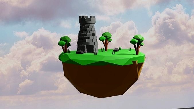 Low Poly Island With Watch Tower 3d model