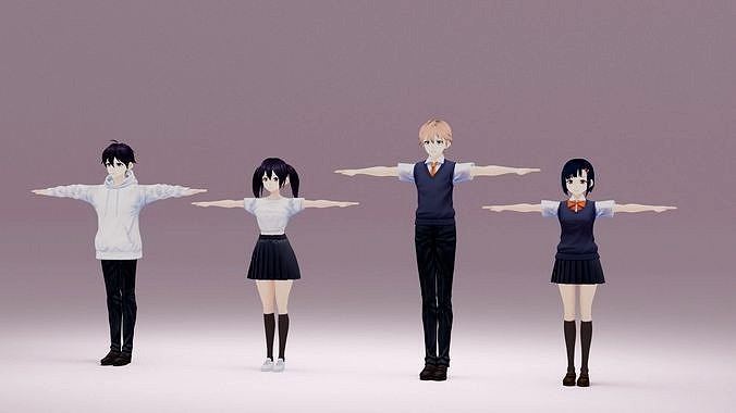 Anime Bundle T-Pose Rigged Models 3d