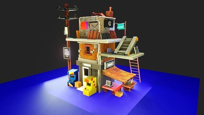 cartoon building 3d model