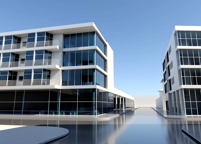 Detailed Building office Exterior 3Dsmax - Revit model