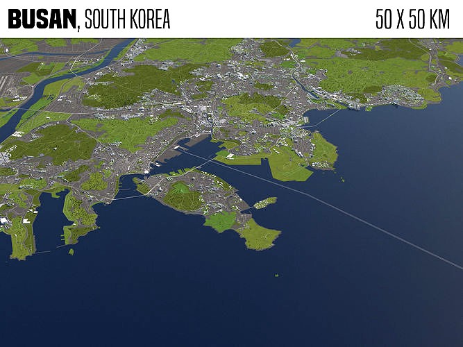 Busan South Korea 50x50km 3d model