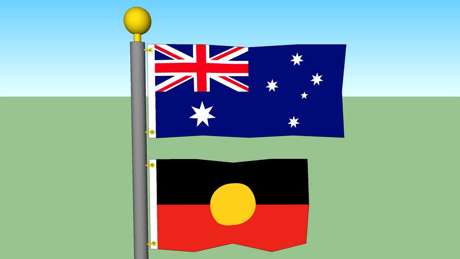 Australia & Australian Aboriginal Flags with Flagpole 3d model