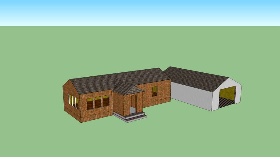 Small ranch home with pole barn 3d model
